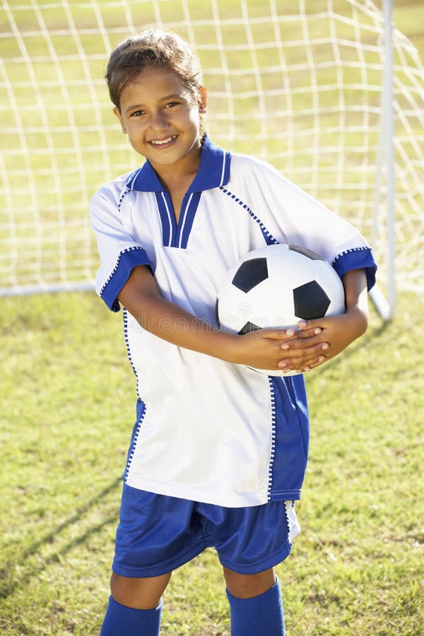 Young Girl Dressed in Soccer Kit Standing by Goal Stock Image - Image ...