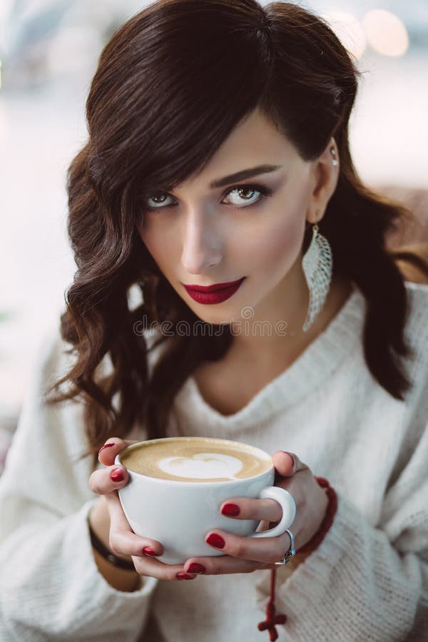 Beautiful Retro Lady Drinking Coffee Stock Image - Image of elegance ...