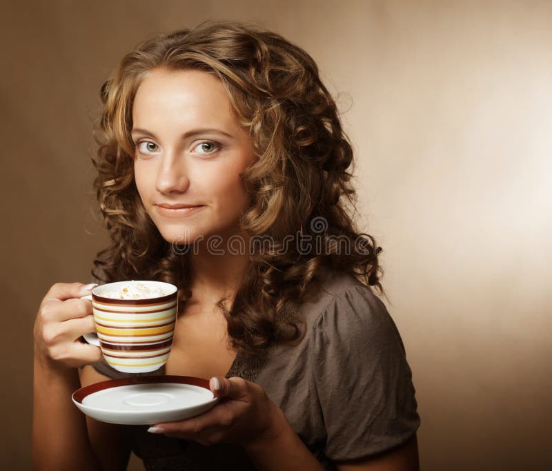 Young Girl Drinking Tea or Coffee Stock Image - Image of aromatic ...
