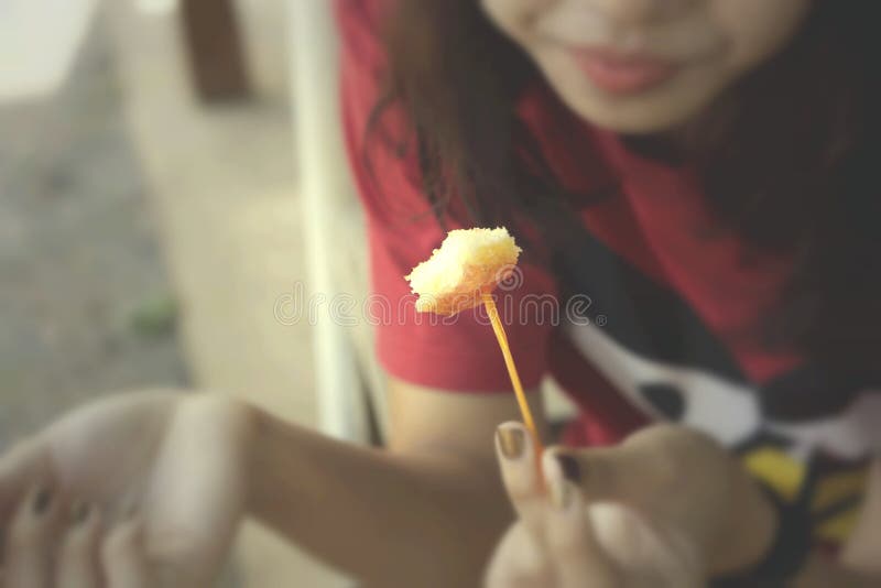 Young Girl Eating Bread and Butter Stock Photo - Image of toast, pastry ...