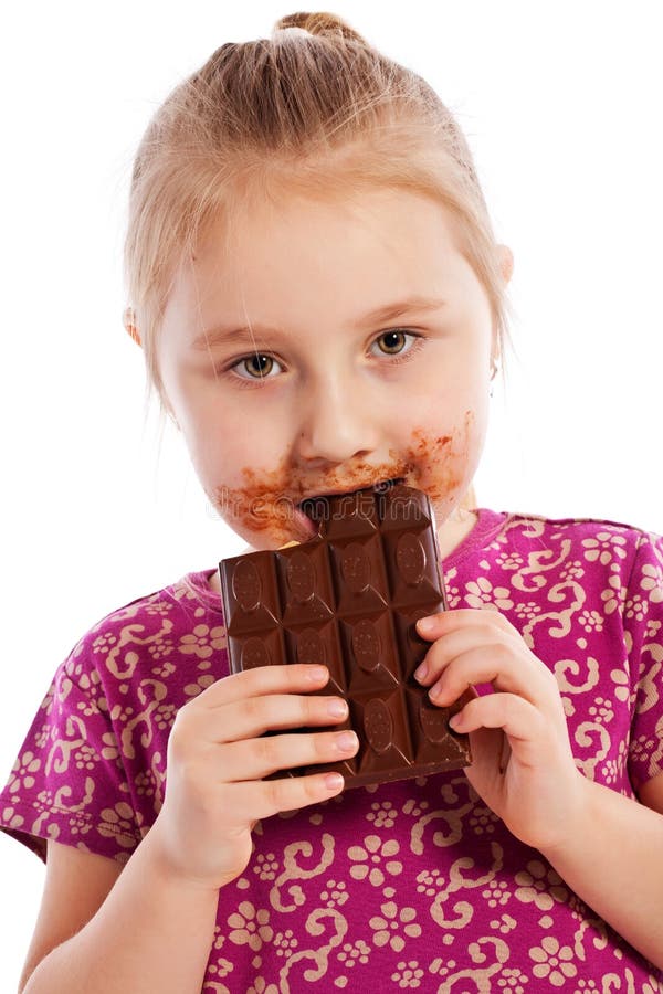 Young Girl Eating a Chocolate Bar. Stock Image - Image of face ...