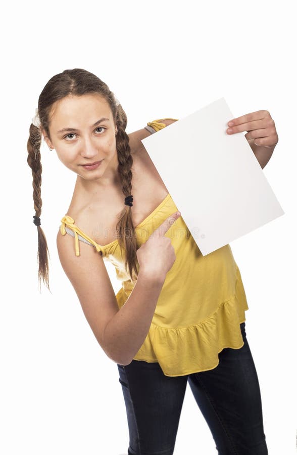 Young Girl with an Empty Paper Stock Photo - Image of form, adult: 30610178