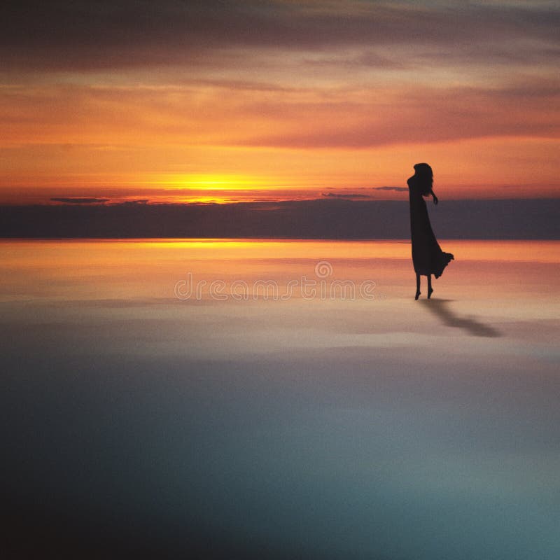 Young Girl is Enjoying a Beautiful Sunset Stock Image - Image of calm ...