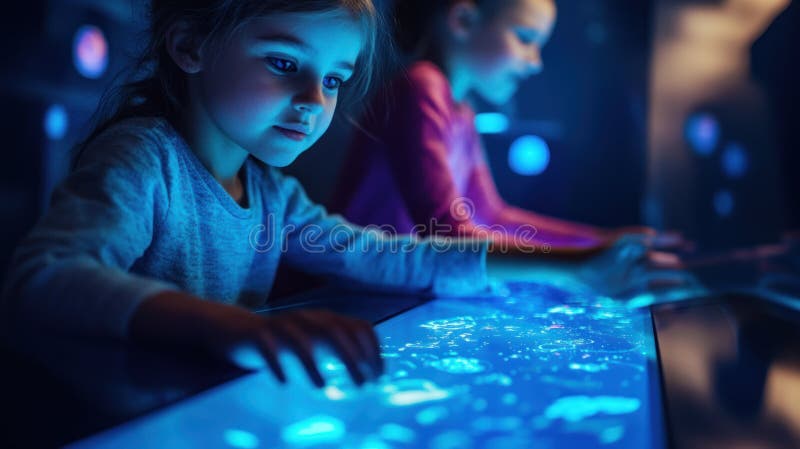 Young Girl Exploring Interactive Display, Museum Technology Stock ...