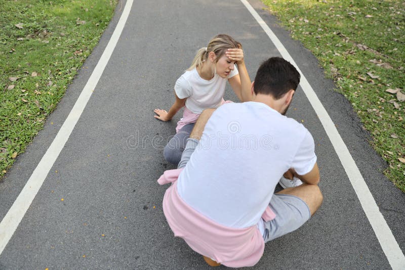 Young Girl Fall Down because of the Dizziness from Too Much Exercise ...