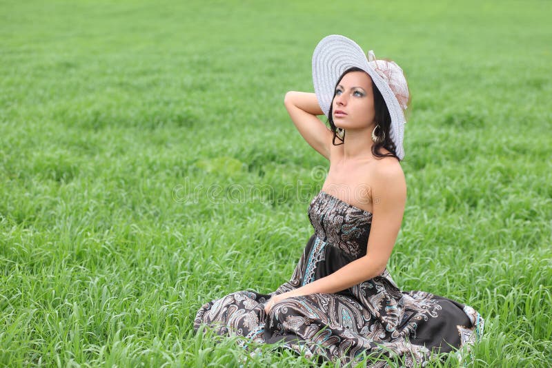 Girl In A Field Of Green Grass Stock Image Image Of Girl Meadow