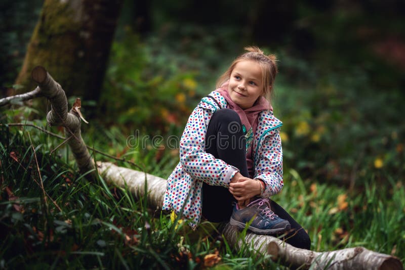 Girl in the forest. stock image. Image of sweater, view - 214026059