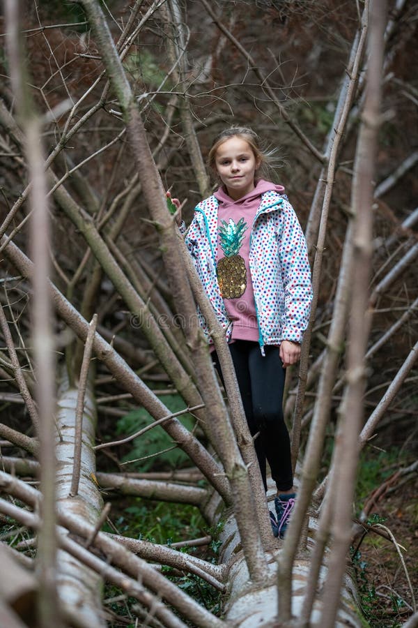 Girl in the forest. stock image. Image of smiling, view - 214026337