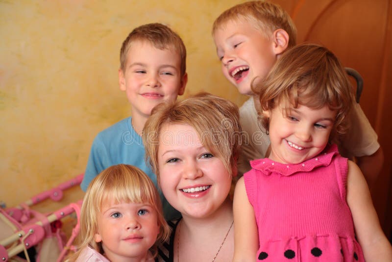 Young Girl and Four Children Stock Photo - Image of female, invalid ...