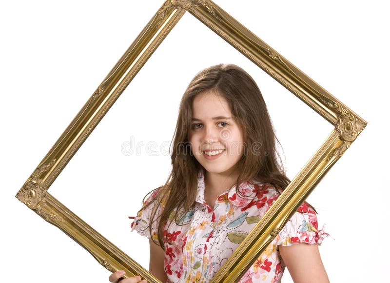 Young girl in a frame stock image. Image of female, active - 5099501