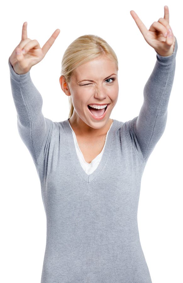 Young Girl Gesturing Rock Sign Stock Photo - Image of hand, gesture ...