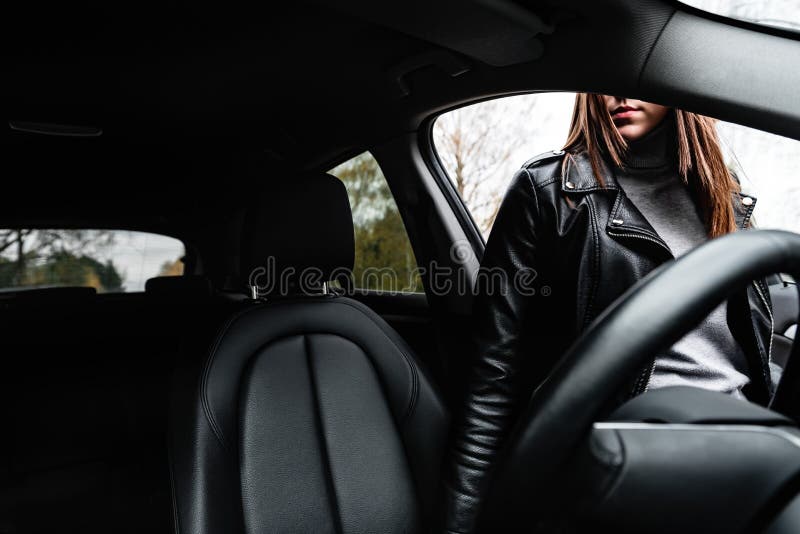 Young Girl Getting into a Car on the Road. Stock Image - Image of lady ...