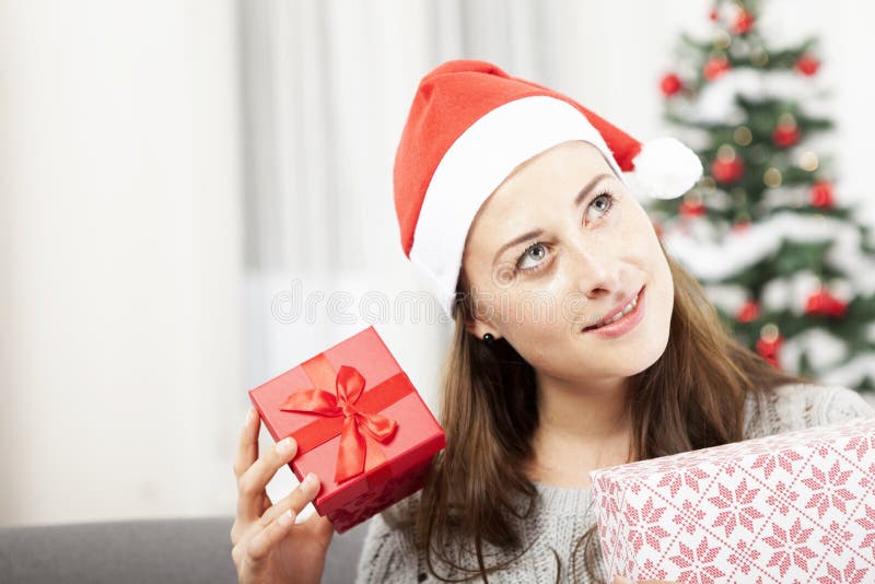 Young Girl Getting Surprised of Christmas Gift Stock Photo - Image of ...
