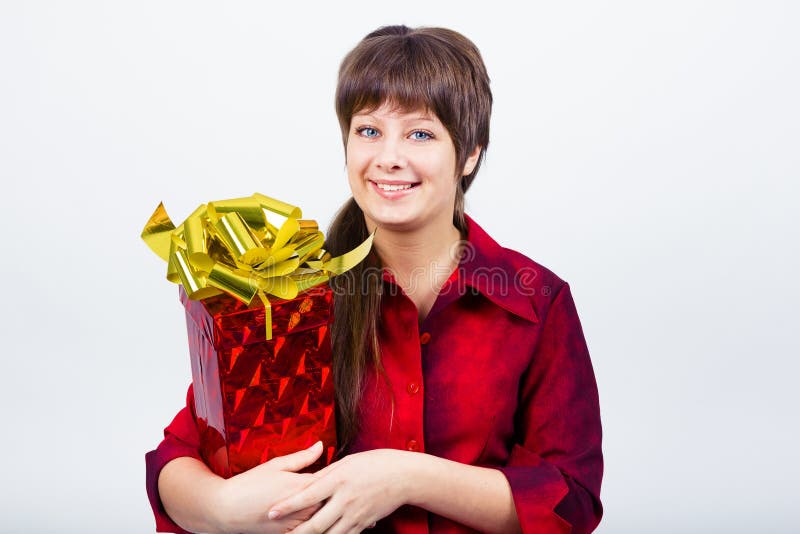 Young girl with a gift box stock photo. Image of christmas - 47553938