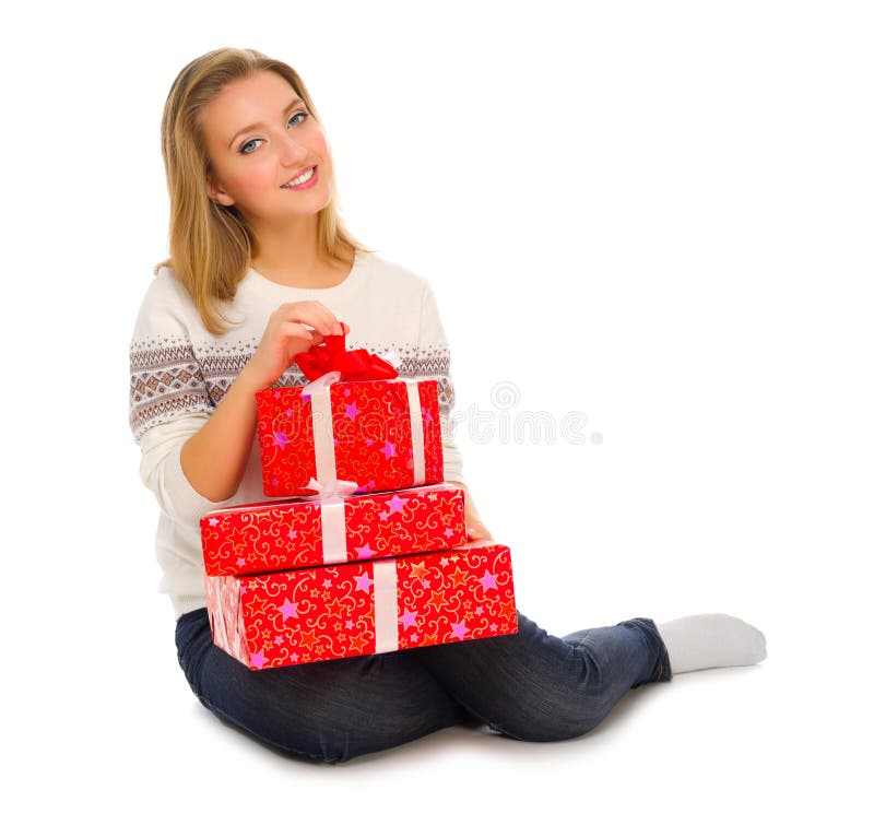 Young girl with gift boxes stock image. Image of cheerful - 34144407