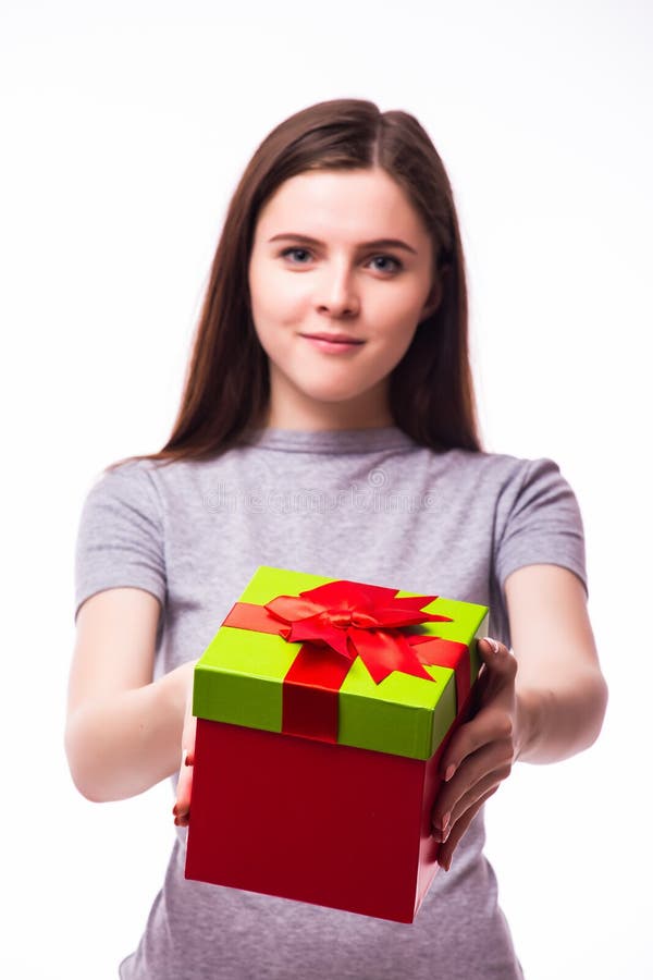 Young Girl Giving a Present. Stock Photo - Image of handsome, give ...