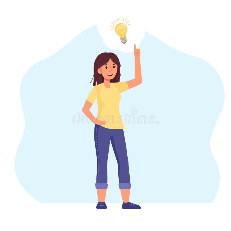 A Young Girl Had an Idea. Idea Generation Concept Stock Illustration ...
