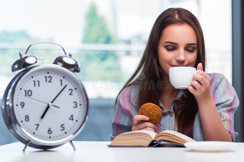 Young Girl Having Breakfast on the Morning Stock Image - Image of ...