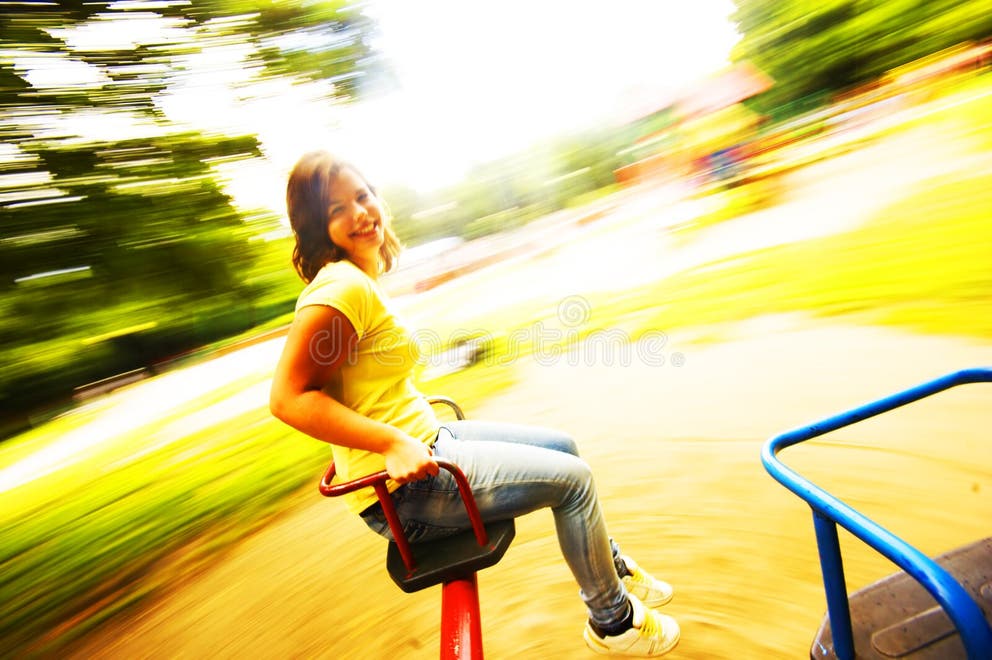 Young Girl Having Fun on Roundabout Stock Photo - Image of festival ...