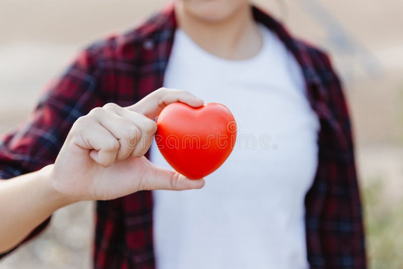 Young Girl Hold and Showing Red Heart Stock Photo - Image of help ...