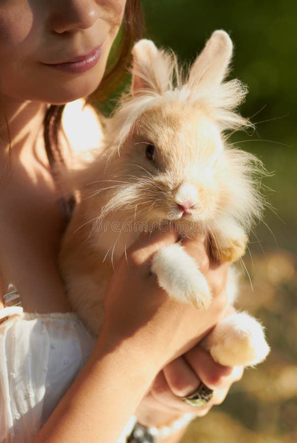Beautiful Young Girl Holding a Bunny Stock Image - Image of rabbit ...