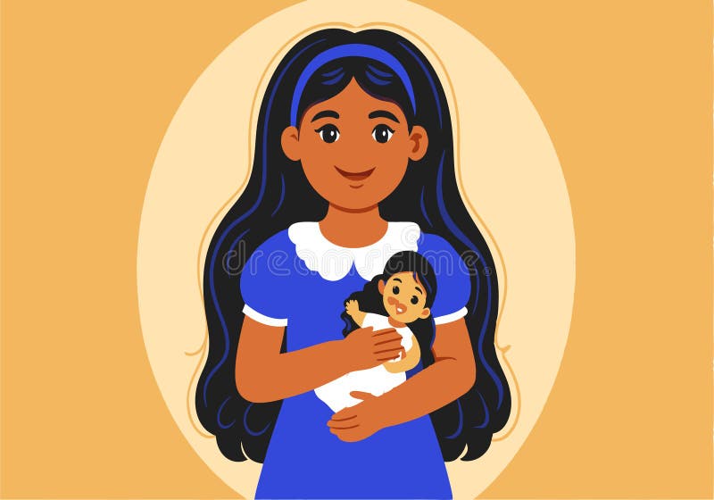 A Young Girl is Holding a Doll in Her Arms Stock Illustration ... A Young Girl is Holding a Doll in Her Arms Stock Illustration ...