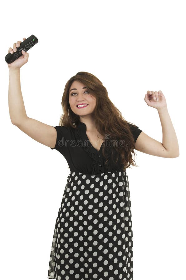 Young Girl Holding Remote Control Stock Photo - Image of female, latin ...