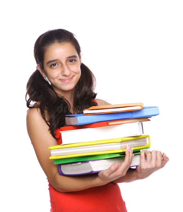 Young Girl Holding School Books Stock Image - Image of heavy, clothing ...