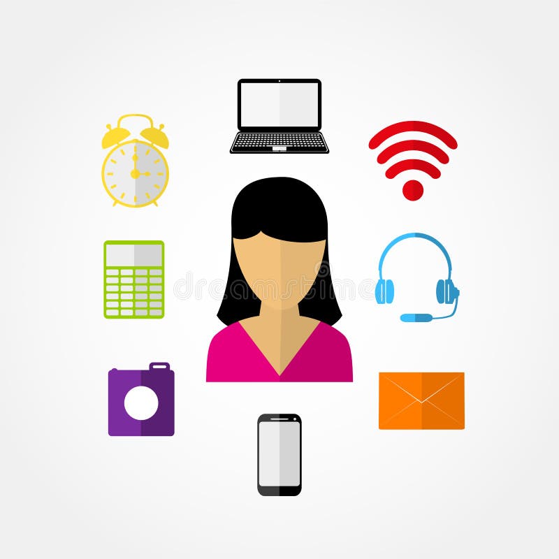 Young girl and Icons stock vector. Illustration of cameras - 49132973