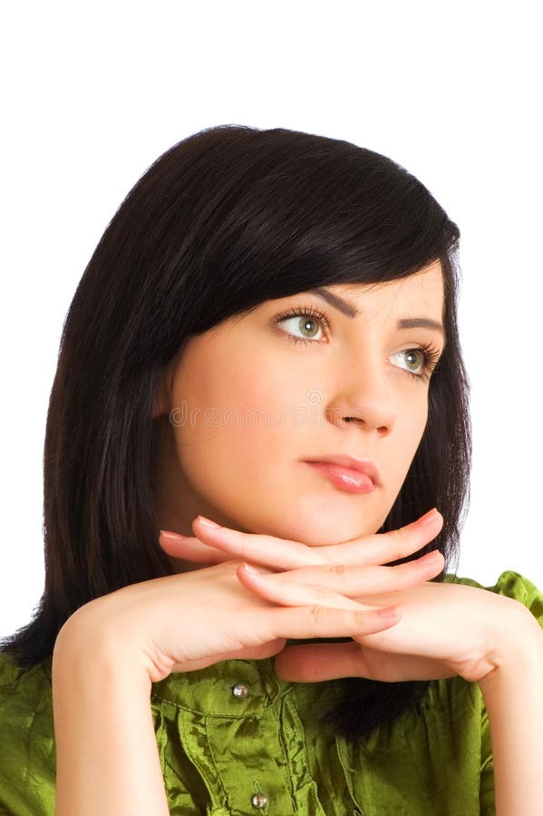 Young Girl Isolated on White Looking To the Left Stock Image - Image of ...