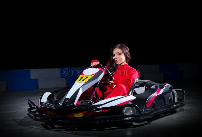 Young girl karting racer stock photo. Image of helmet - 55256190