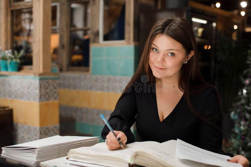 The Administrator Fills the Papers in the Cafe Stock Photo - Image of ...