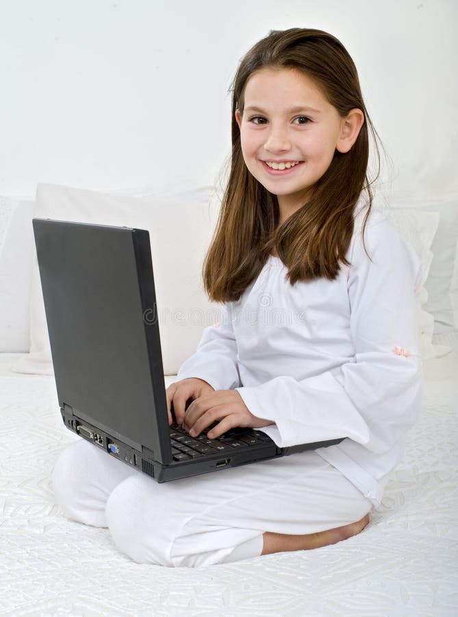 Young Girl and Laptop Computer Stock Image - Image of education, hand ...