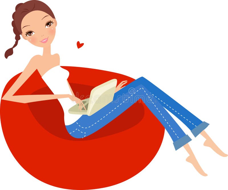 Young Girl with Laptop Relaxing at Home Stock Vector - Illustration of ...