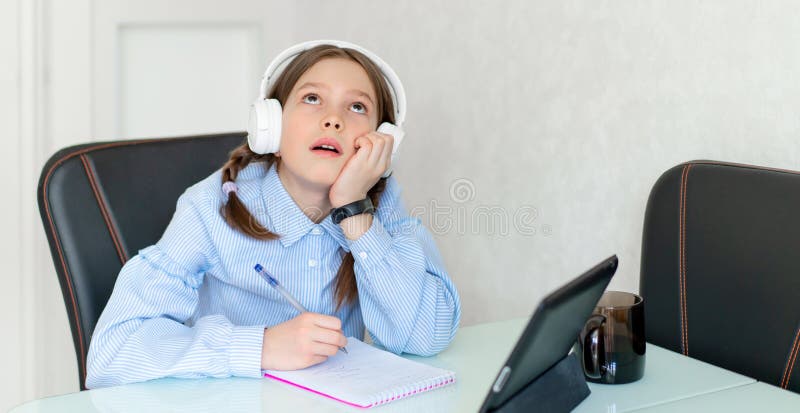 Young Girl Learn by Tablet at Home. Distance Learning in Quarantine ...