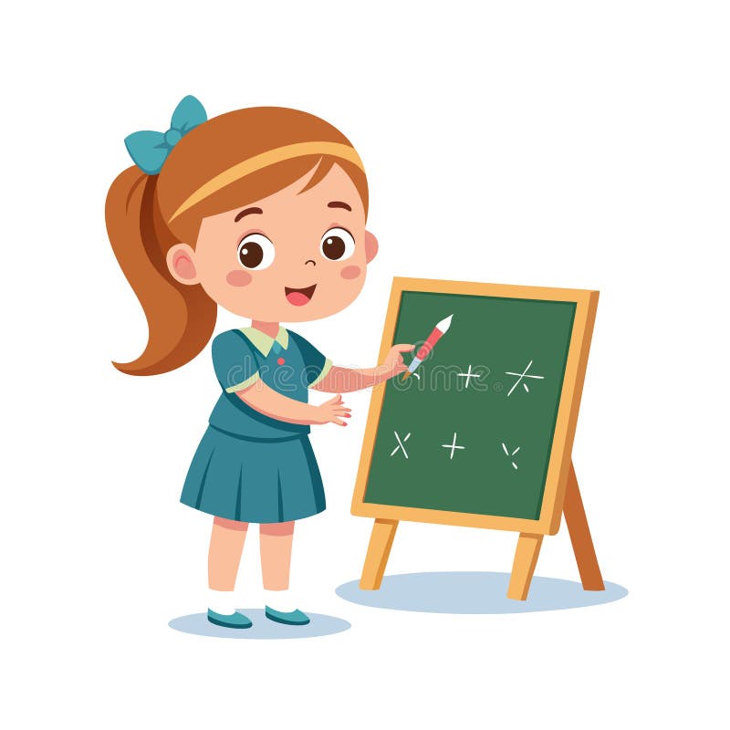 Young Girl Learning Math, Writing Equations on a Chalkboard in ...