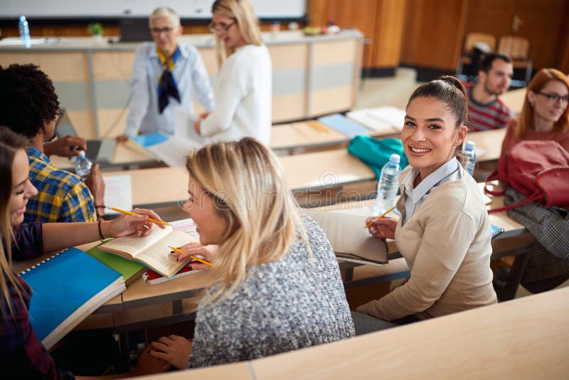 Lecturer with Girl Student in an Exam in a Classroom Stock Image ...