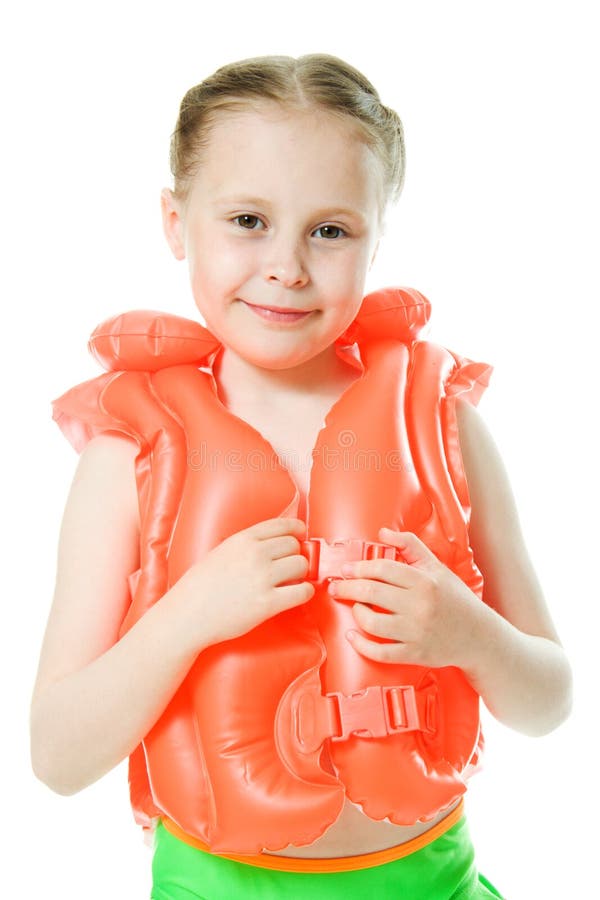 Young girl with lifejacket stock image. Image of play - 26702157