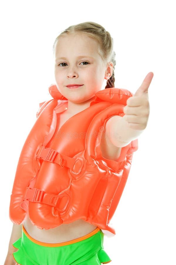 Young girl with lifejacket stock photo. Image of funny - 26702216