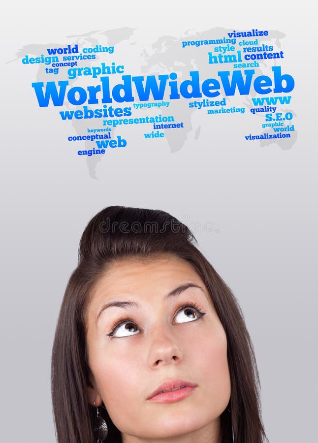 Young Girl Looking at Internet Type of Icons Stock Photo - Image of ...