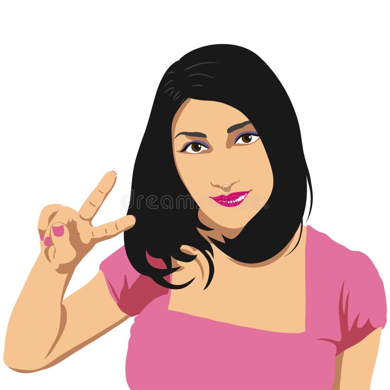 Victory sign girl stock vector. Illustration of cheerful - 71073743