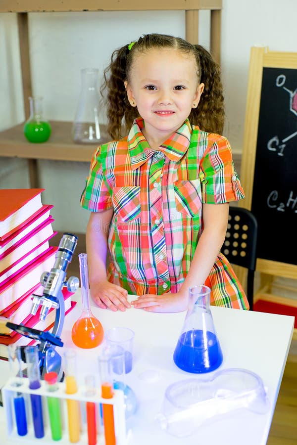 Young Girl Making Science Experiments Stock Image - Image of bottle ...