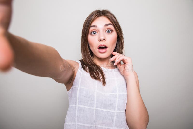 Girl Showing Stop Sign with Palms Isolated on a White Background Stock ...