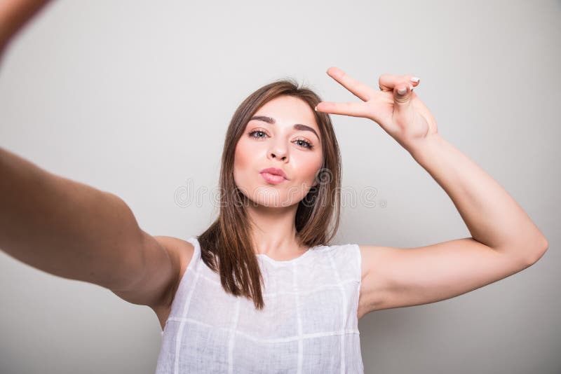Girl Showing Stop Sign with Palms Isolated on a White Background Stock ...