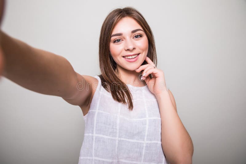 Girl Showing Stop Sign with Palms Isolated on a White Background Stock ...