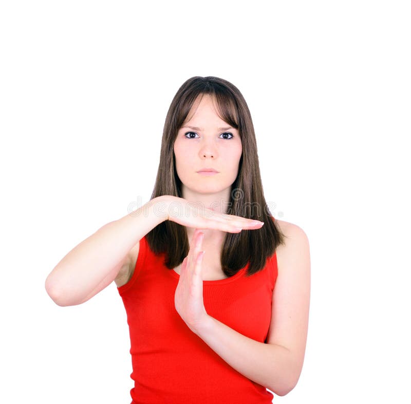 Young Girl Making Time Out Gesture Over White Background Stock Photo ...