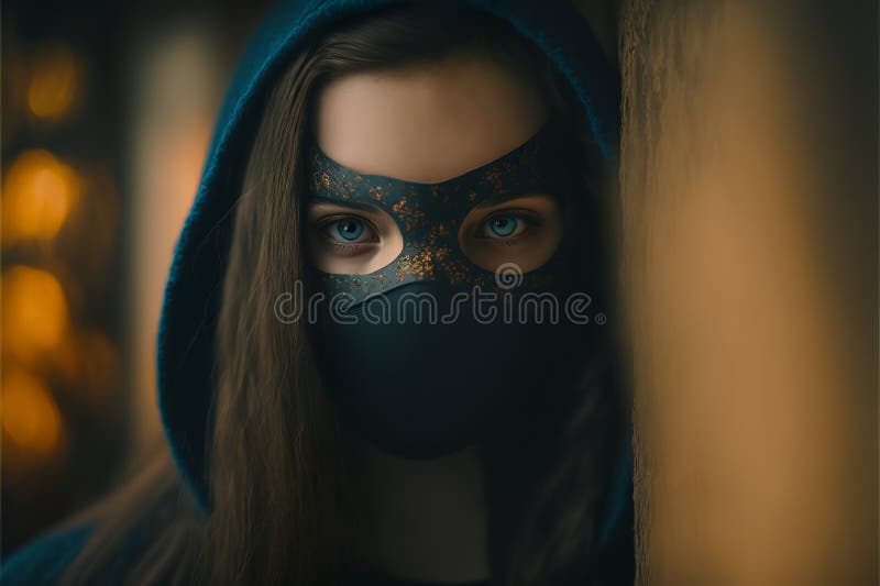 Young Girl in Mask, Generative AI Stock Illustration - Illustration of ...