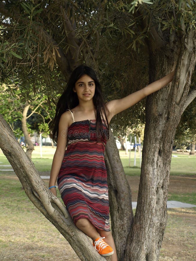 Young girl and Olive tree stock photo. Image of long - 49995678