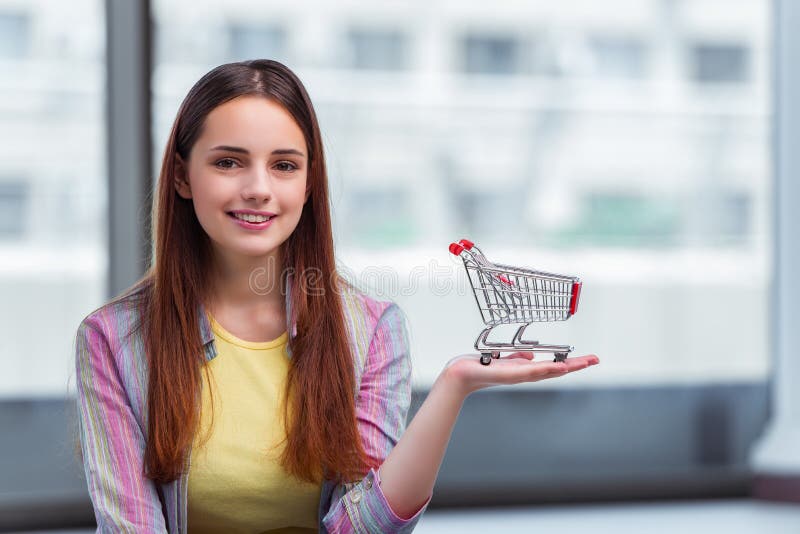 The Young Girl in Online Shopping Concept Stock Image - Image of ...