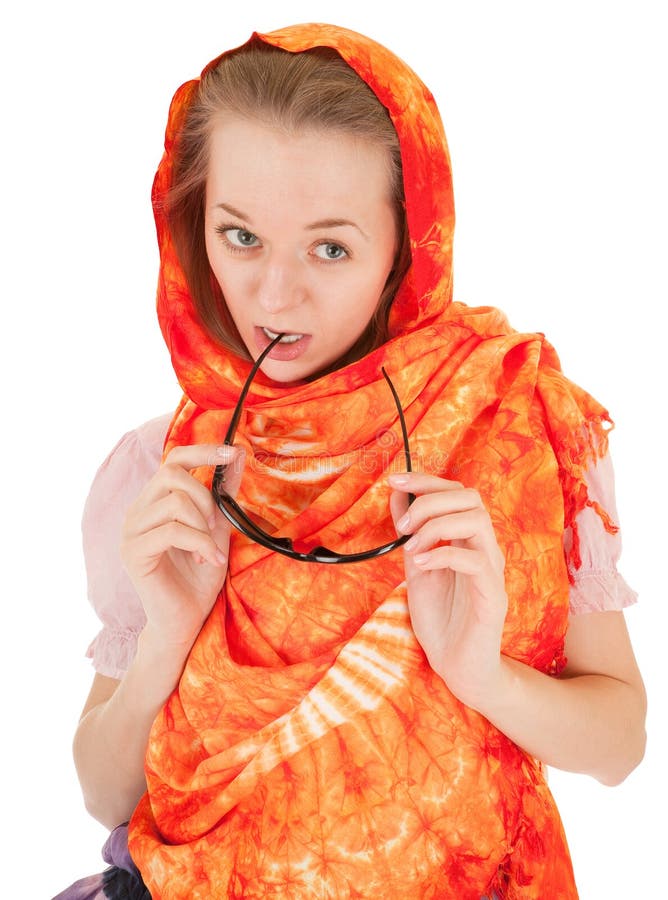 Young Girl with Orange Shawl Stock Photo - Image of glamour, orange ...
